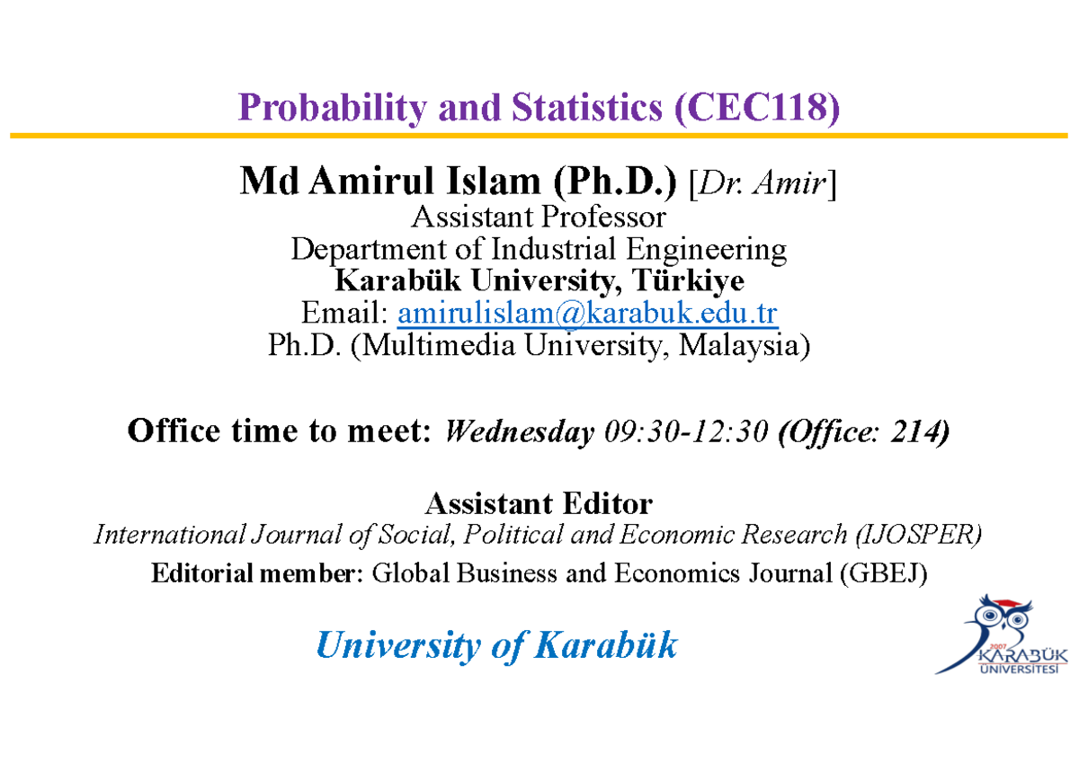 Probability and Statistics Lecture Notes (CEC118) - Studocu