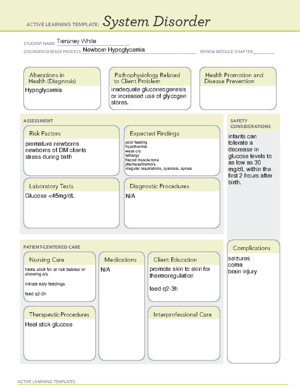 ACTIVE LEARNING TEMPLATE: Newborn Hypoglycemia - ATI Review Module ...