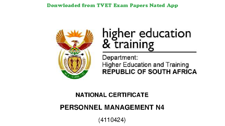 National Certificate Personnel Management N4 June 2021 Exam Paper - Studocu