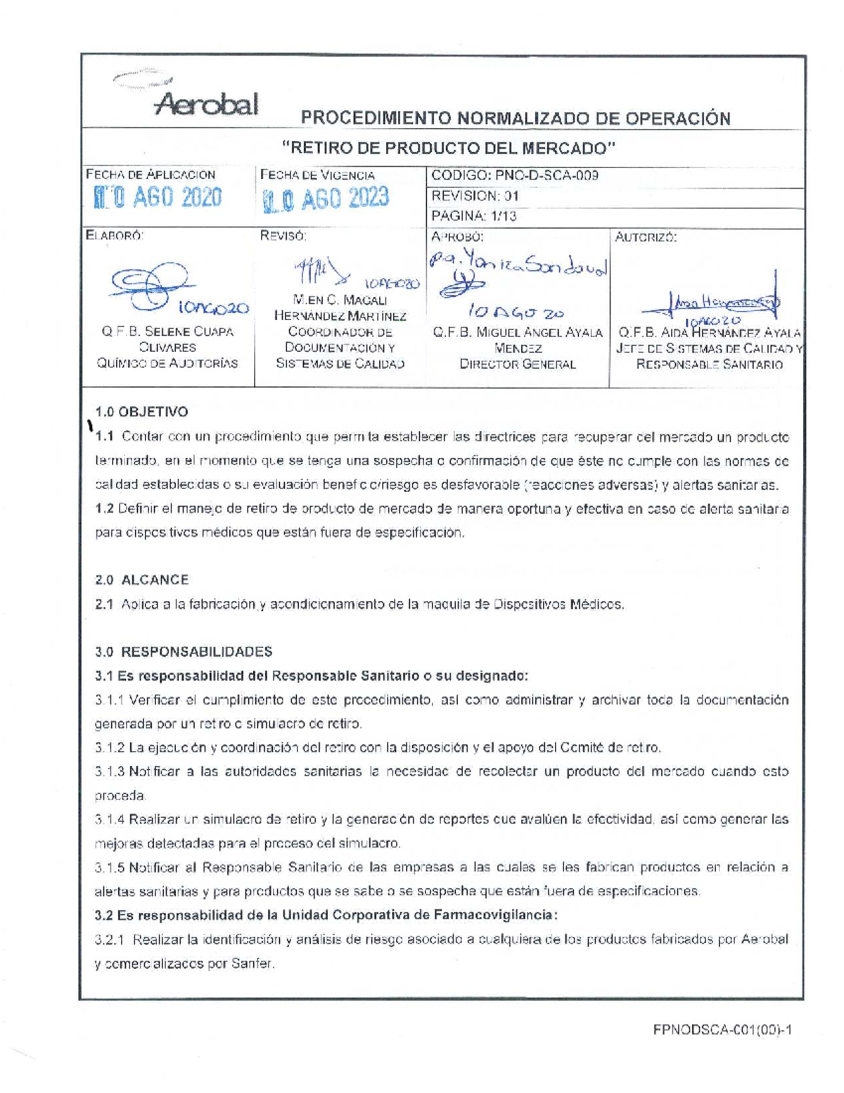 Aerobal PNO-D-SCA-009 Procedimiento Normalizado de Retiro de Producto ...