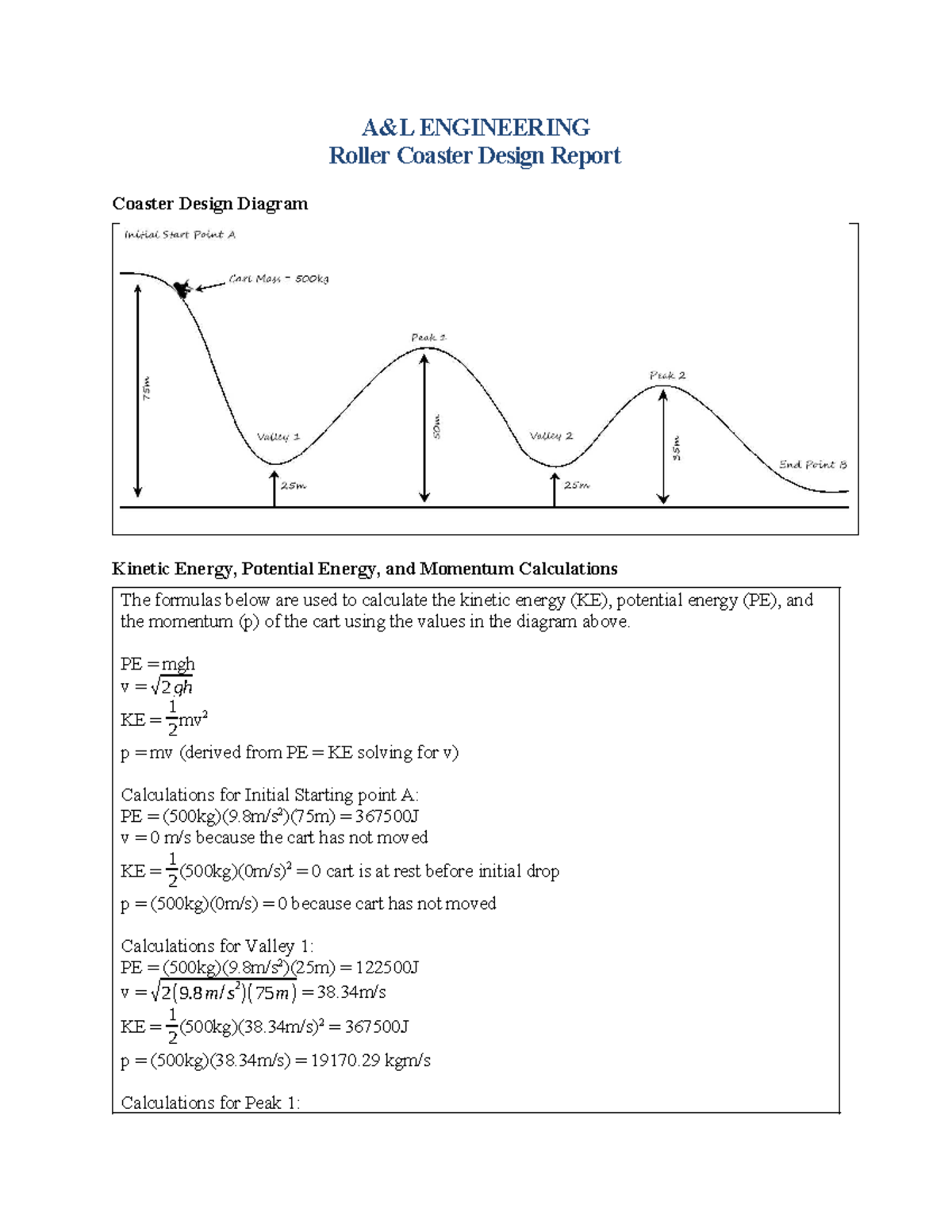 PHY 150 Roller Coaster Design Report: Energy & Momentum Analysis - Studocu