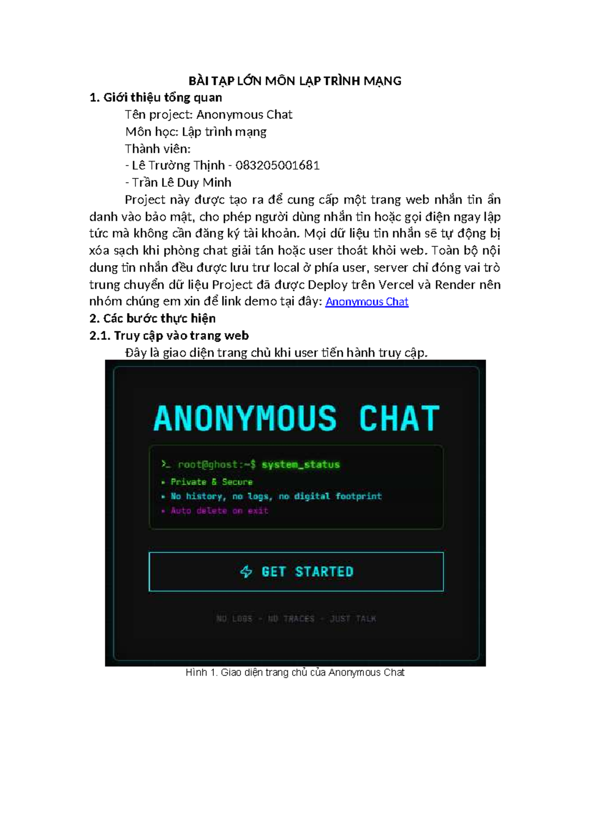 BÀI TẬP LỚN MÔN LẬP TRÌNH MẠNG: Demo Anonymous Chat - Studocu