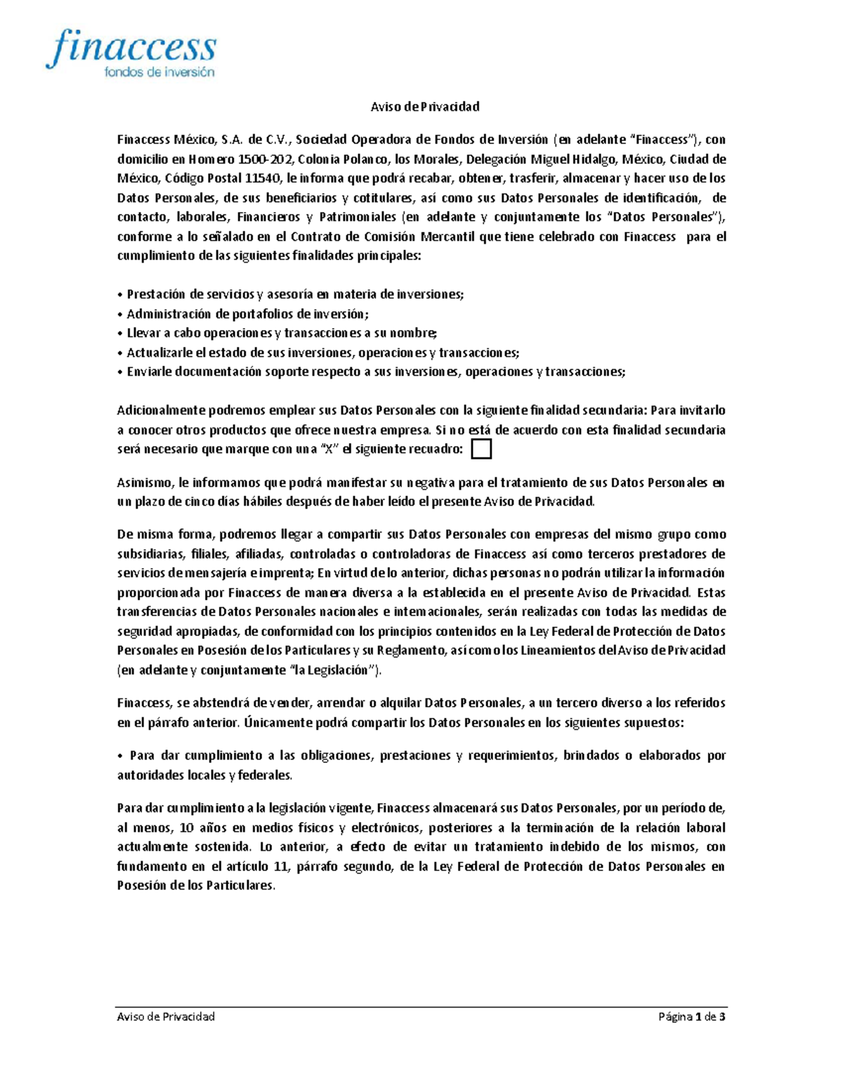 Aviso de Confidencialidad - Aviso de Privacidad Página 1 de 3 Aviso de ...