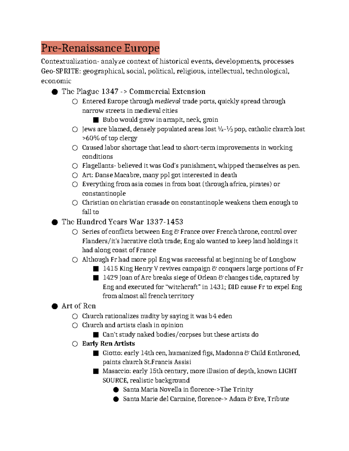 Unit 1 AP Euro: Pre-Renaissance Europe Overview and Key Events - Studocu