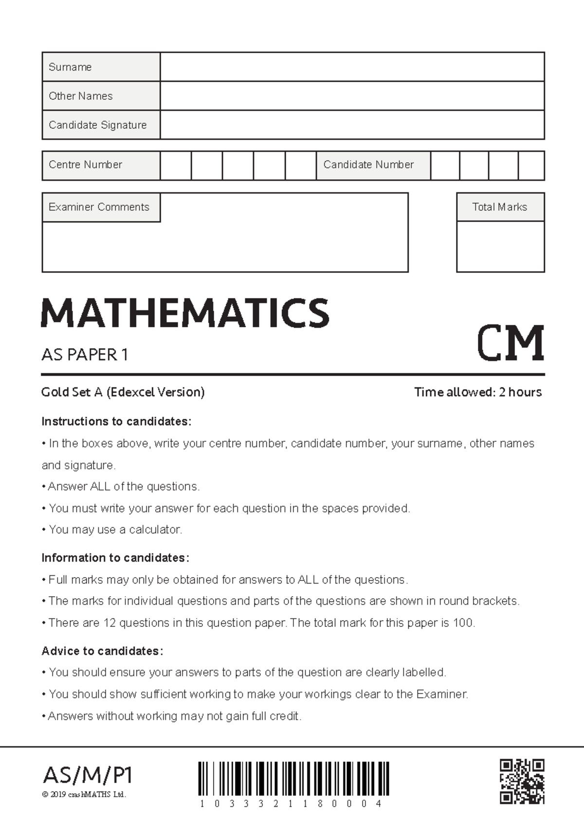 AS Math P1 Gold Set A Practice Paper - Edexcel Version - Studocu