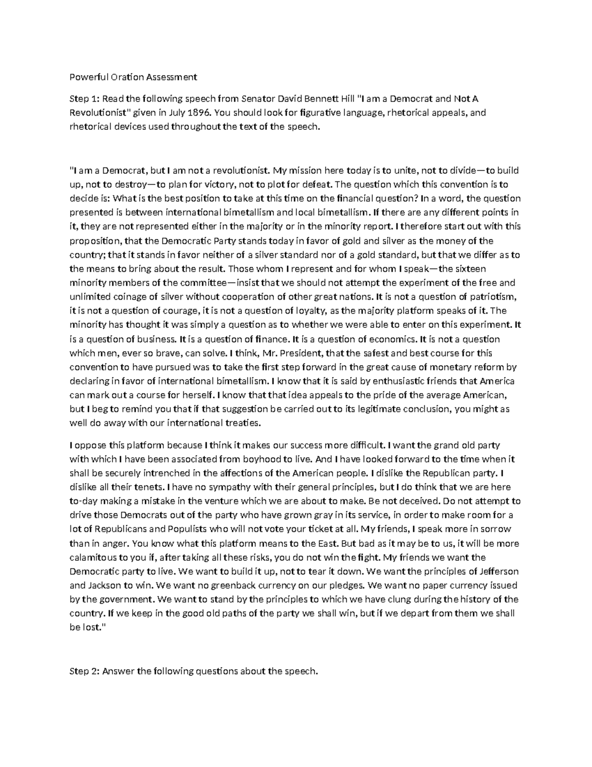 ENG 101: Powerful Oration Assessment & Analysis of Hill's Speech - Studocu