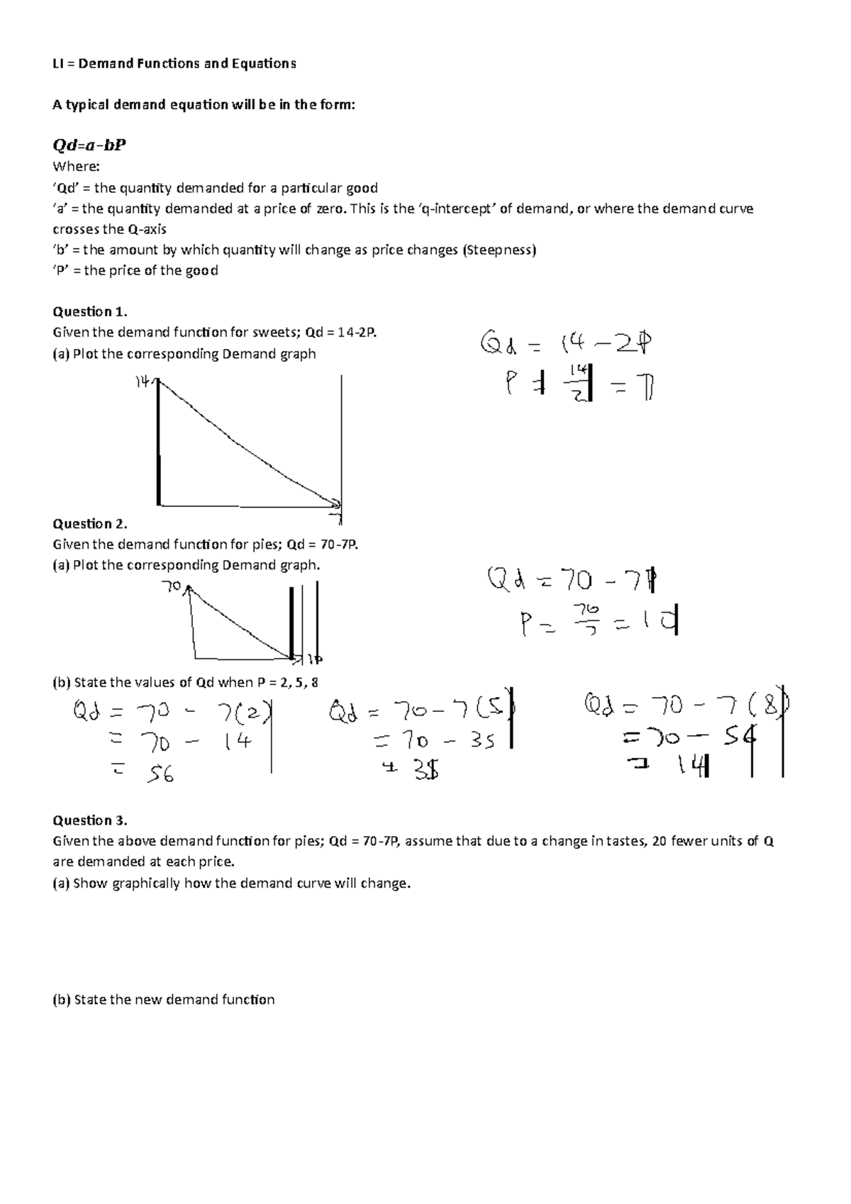 ECO 101: Demand & Supply Functions Practice Worksheet 1 - Studocu