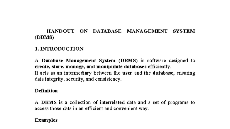 DBMS 2025: Comprehensive Overview of Database Management Systems - Studocu
