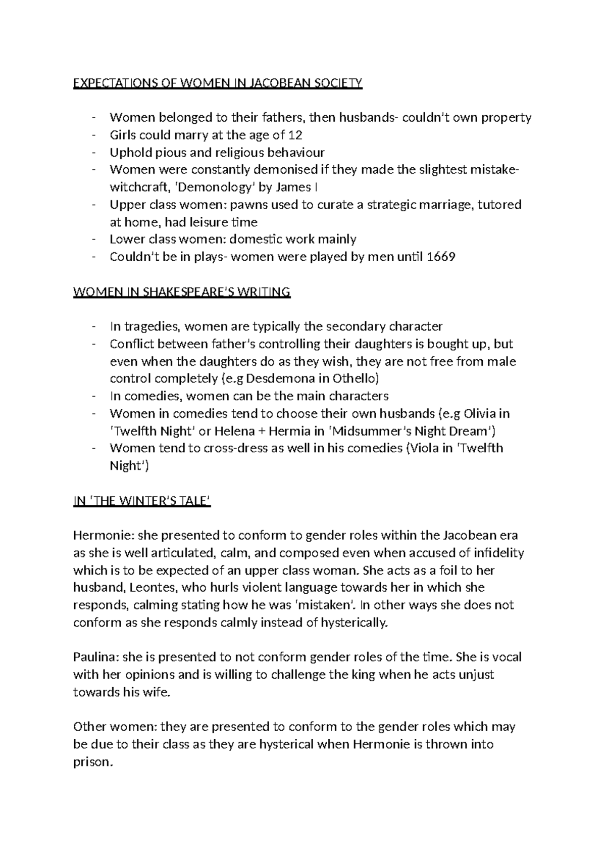 Expectations of Women in Jacobean Society: A Study of Gender Roles in ...