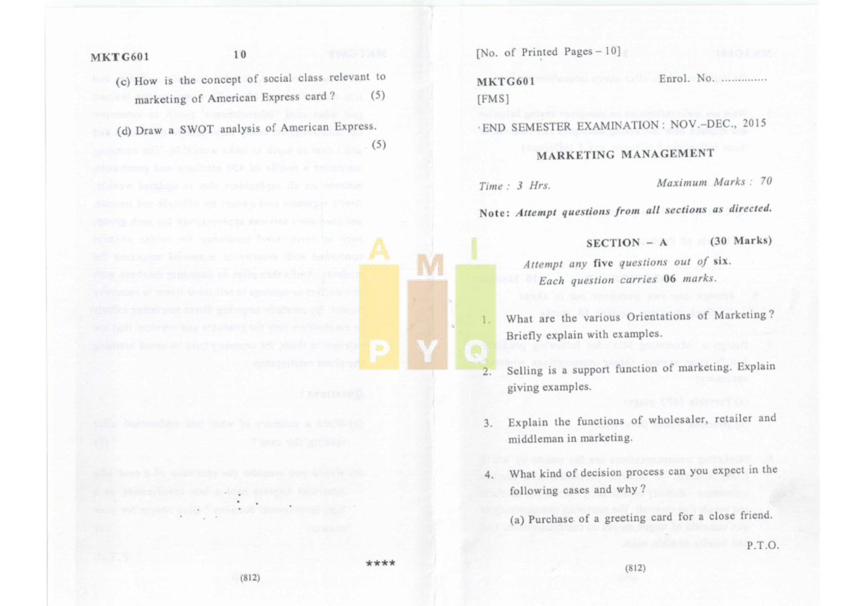 MKTG601 Final Exam: Marketing Management & American Express Analysis ...