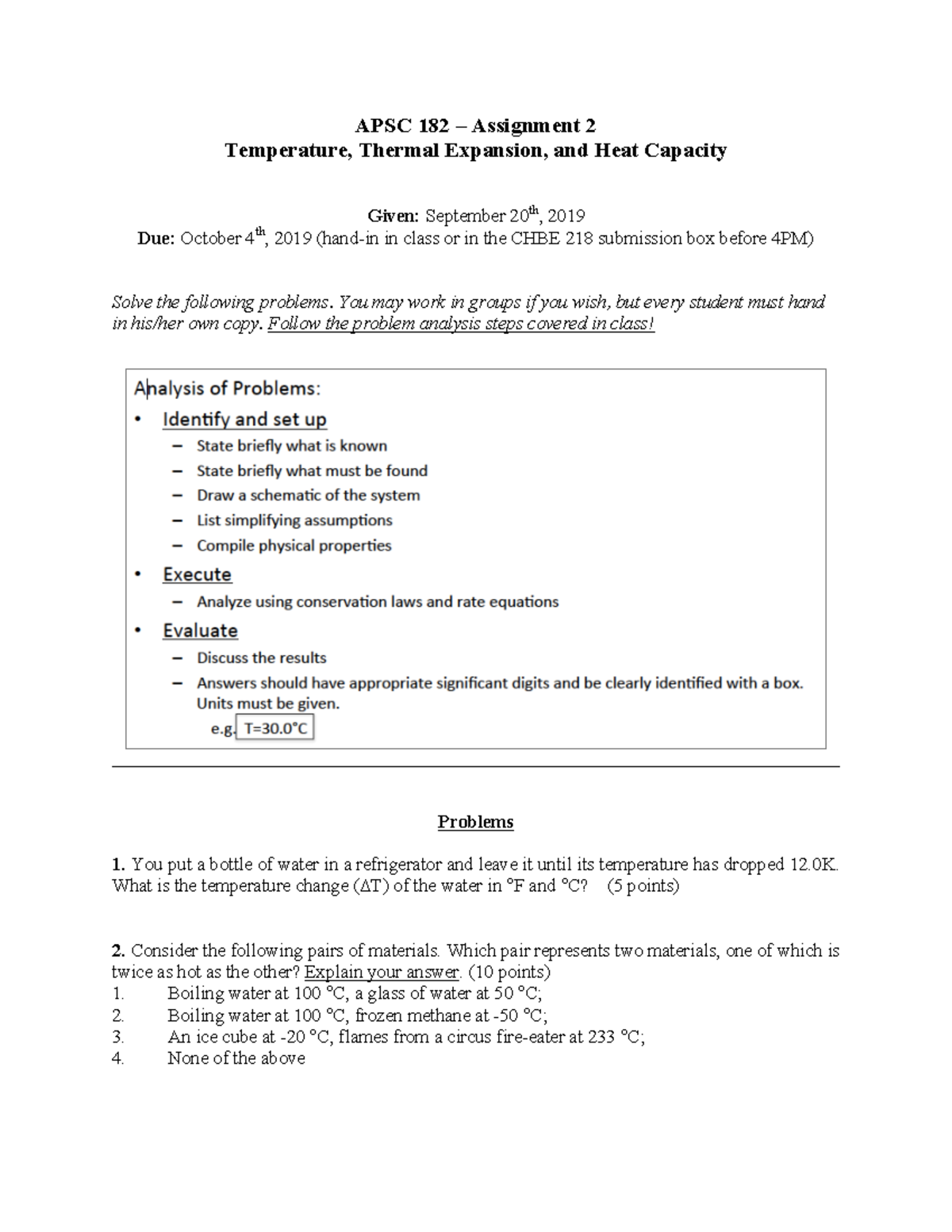APSC 182 – Assignment 2: Temp, Expansion & Heat Capacity Queries - Studocu