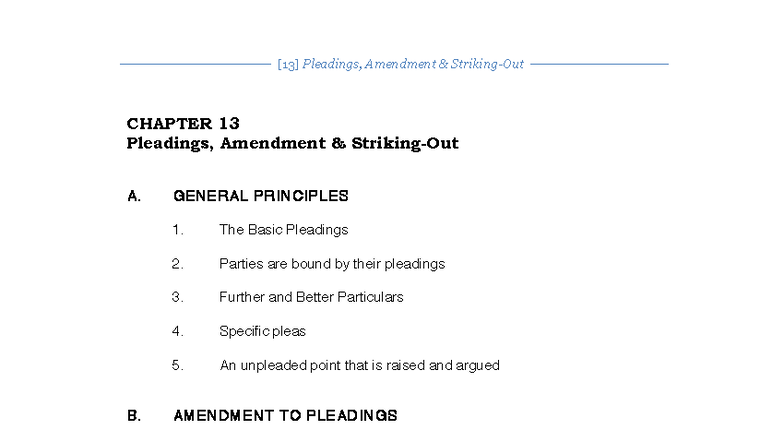 [Chap 13] Pleadings, Amendment & Striking-out Principles - Studocu