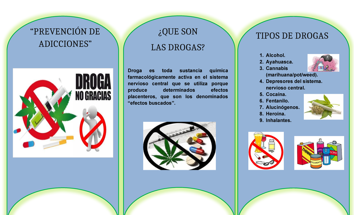 Triptico parte frente drogas - “PREVENCIÓN DE ADICCIONES” ¿QUE SON LAS DROGAS? Droga es toda ...