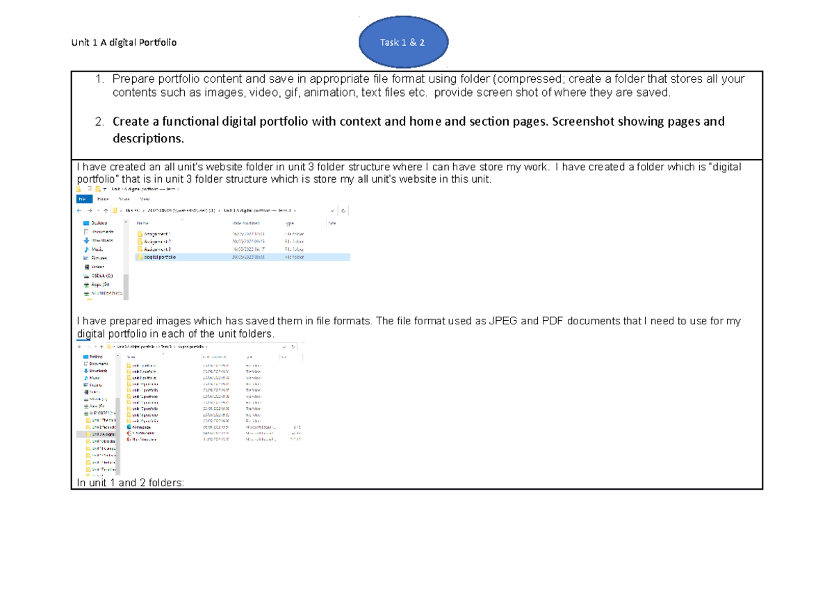 Unit 1 Digital Portfolio Tasks - Studocu