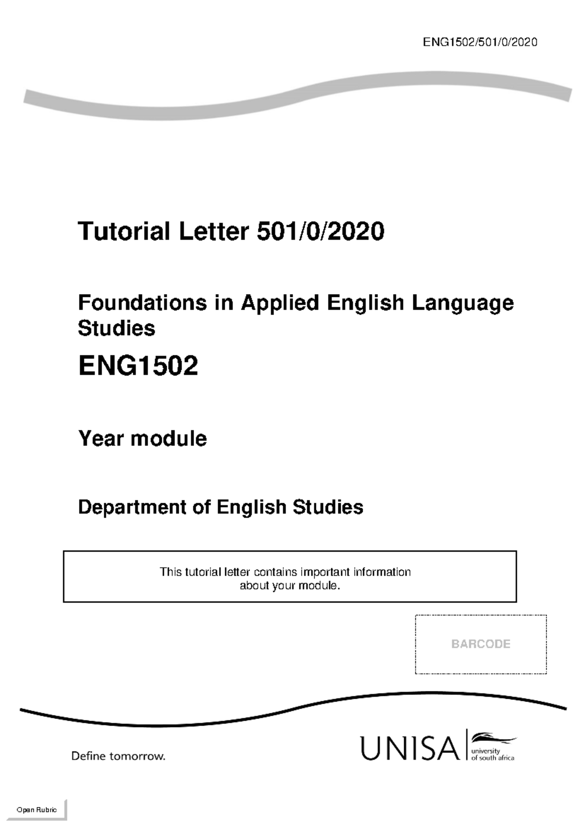 Tutorial Letter 501: Foundations in Applied English Language Studies ...