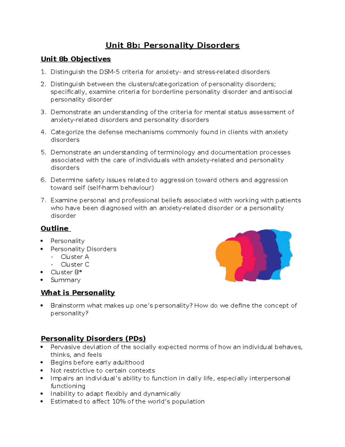 Unit 8b: Overview of Personality Disorders and Their Criteria - Studocu