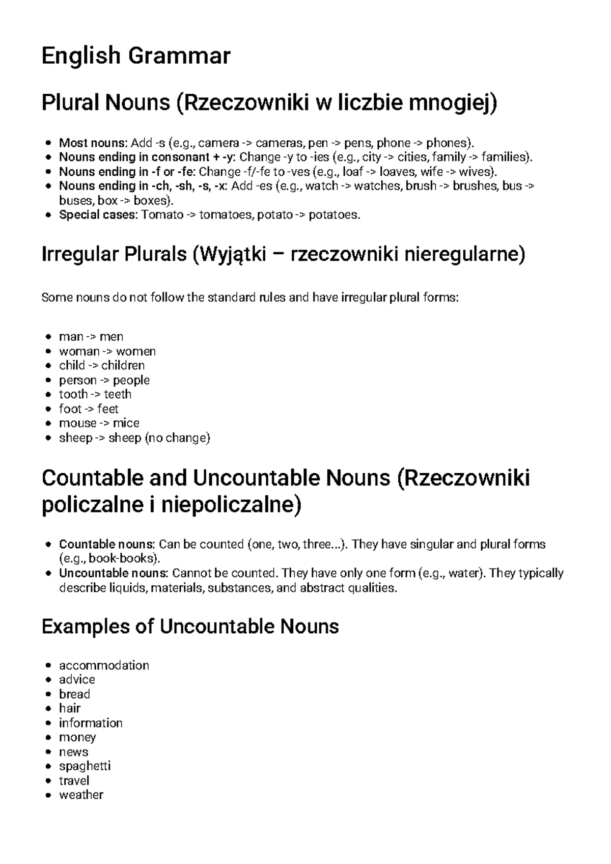 English Grammar: Plural Nouns and Countable vs Uncountable Nouns ...