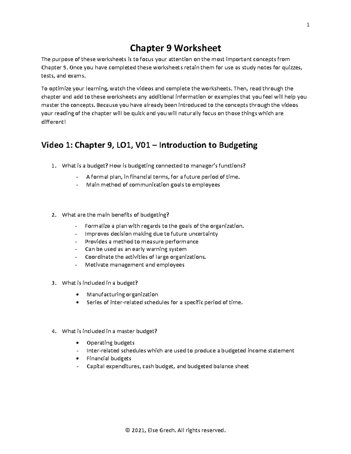 CACC406, Module 7 Chapter 9 Budgeting Concepts Worksheet - Studocu