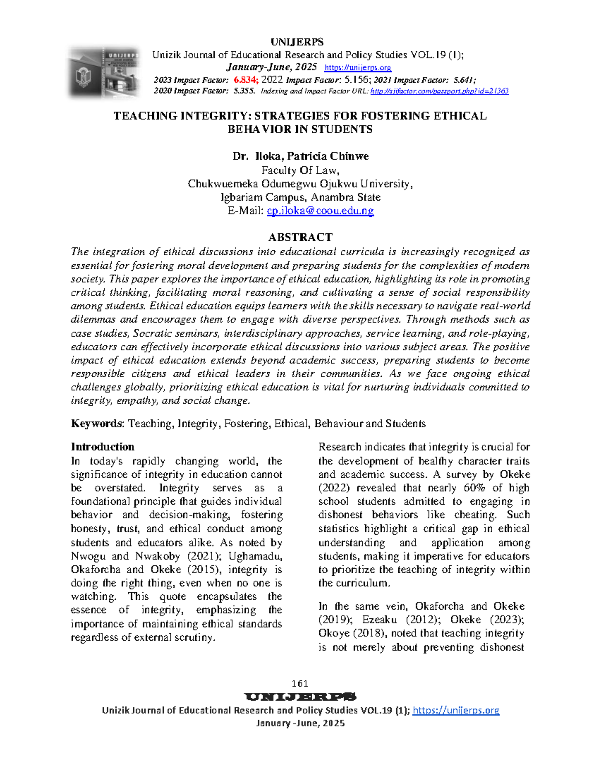 UNIJERPS 19: Teaching Integrity - Strategies for Fostering Ethical ...