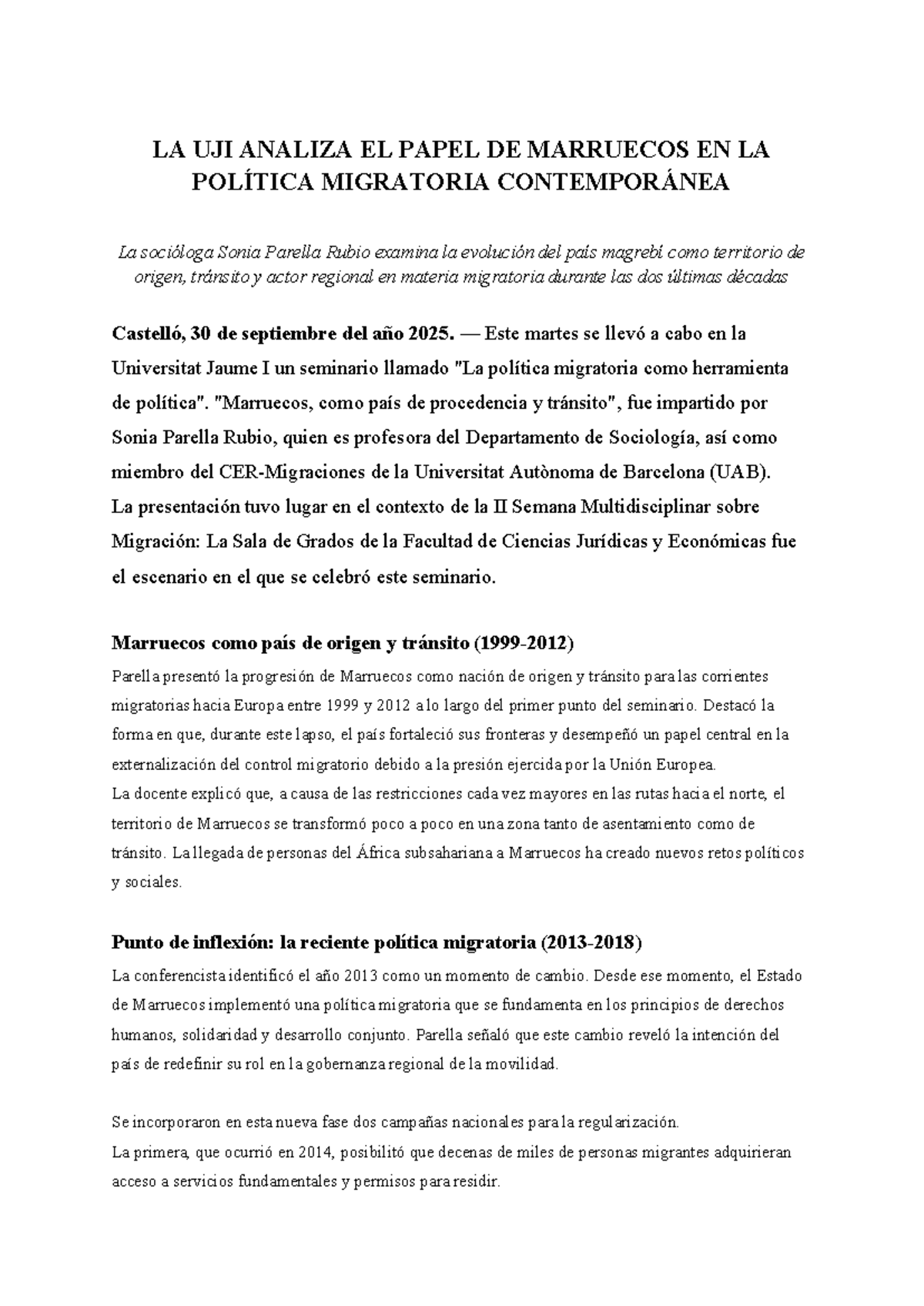 Seminario PR1: Análisis de la Política Migratoria en Marruecos - Studocu