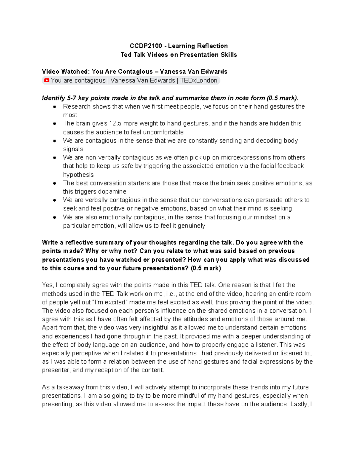 CCDP2100-Ted Talk Reflection.Final Draft - Copy - CCDP2100 - Learning ...