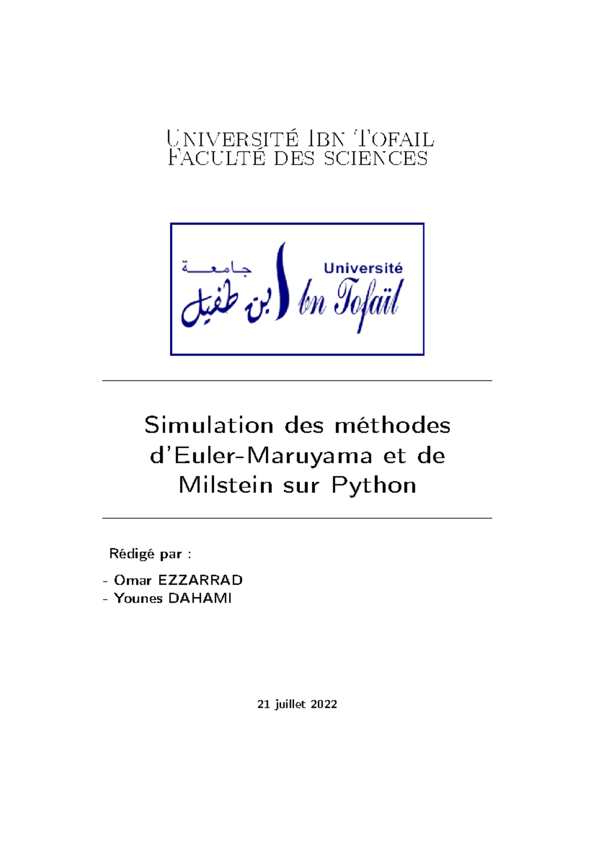 Simulation des Méthodes d'Euler-Maruyama et de Milstein en Python - Studocu