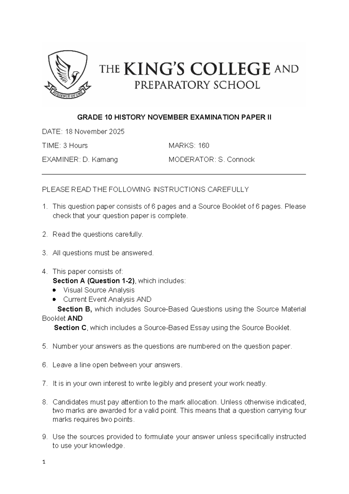 GRADE 10 HISTORY NOVEMBER 2025 EXAMINATION PAPER II - Studocu
