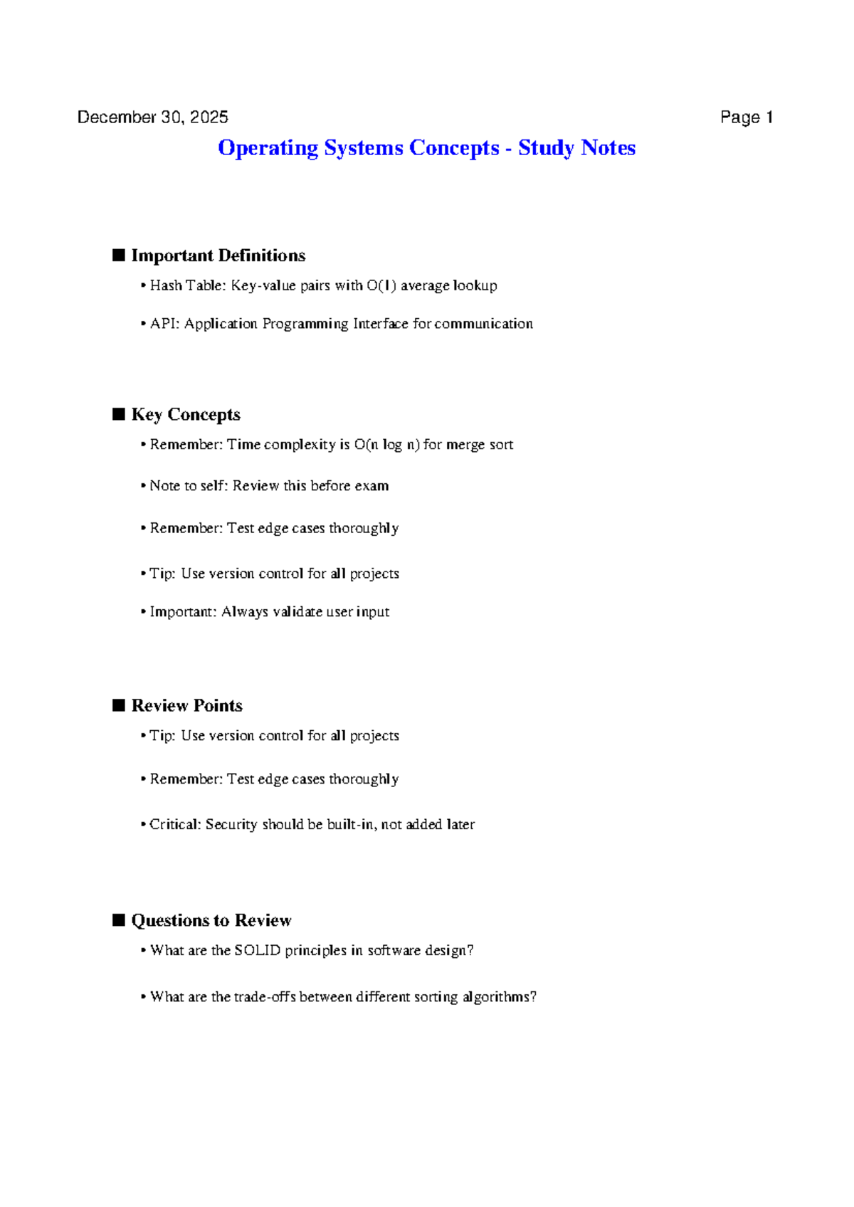 CS 101: Operating Systems Concepts Study Notes & Key Definitions - Studocu