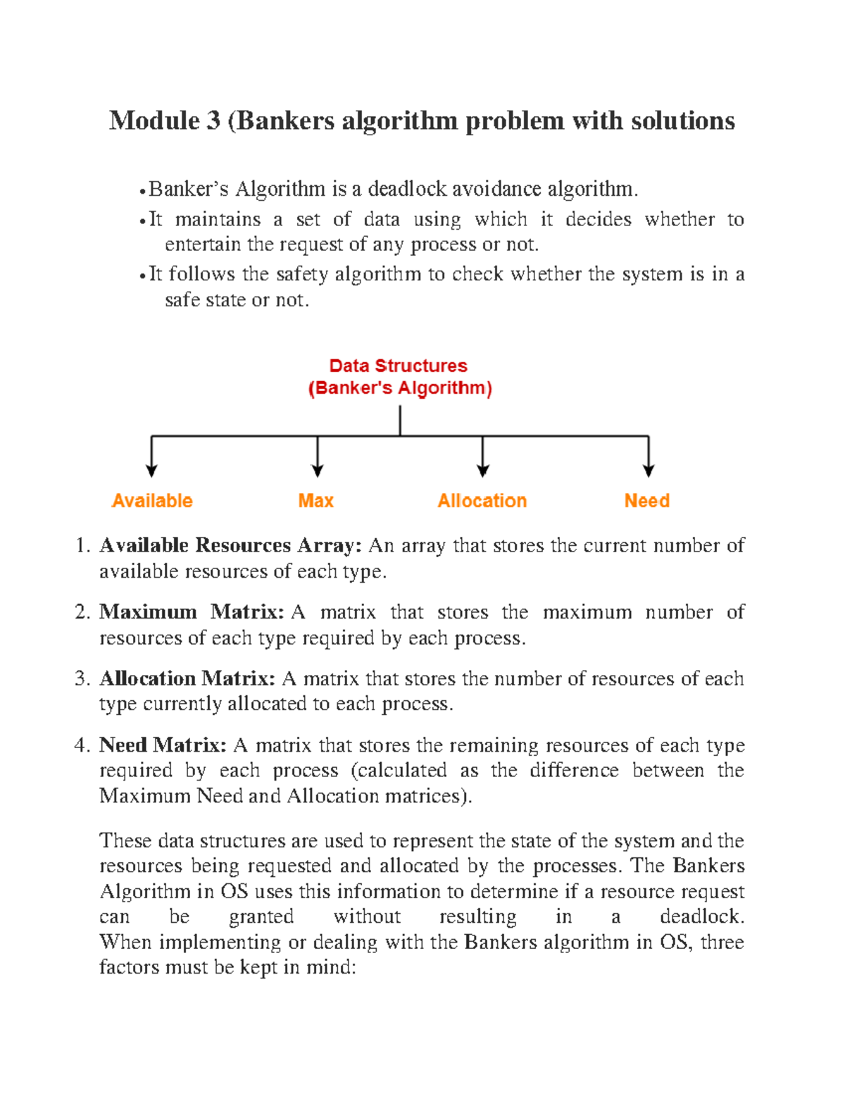 Module 3 (OS) Solutions for Banker's Algorithm Problem Set - Studocu