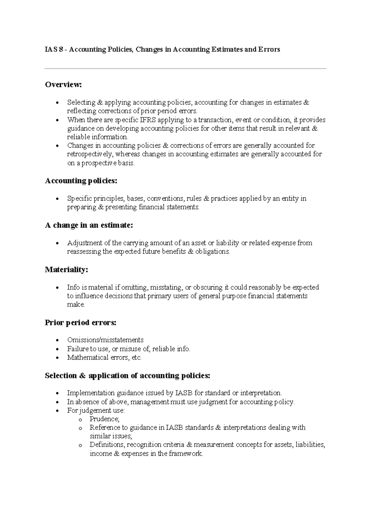 IAS 8 - Overview of Accounting Policies & Changes in Estimates - Studocu