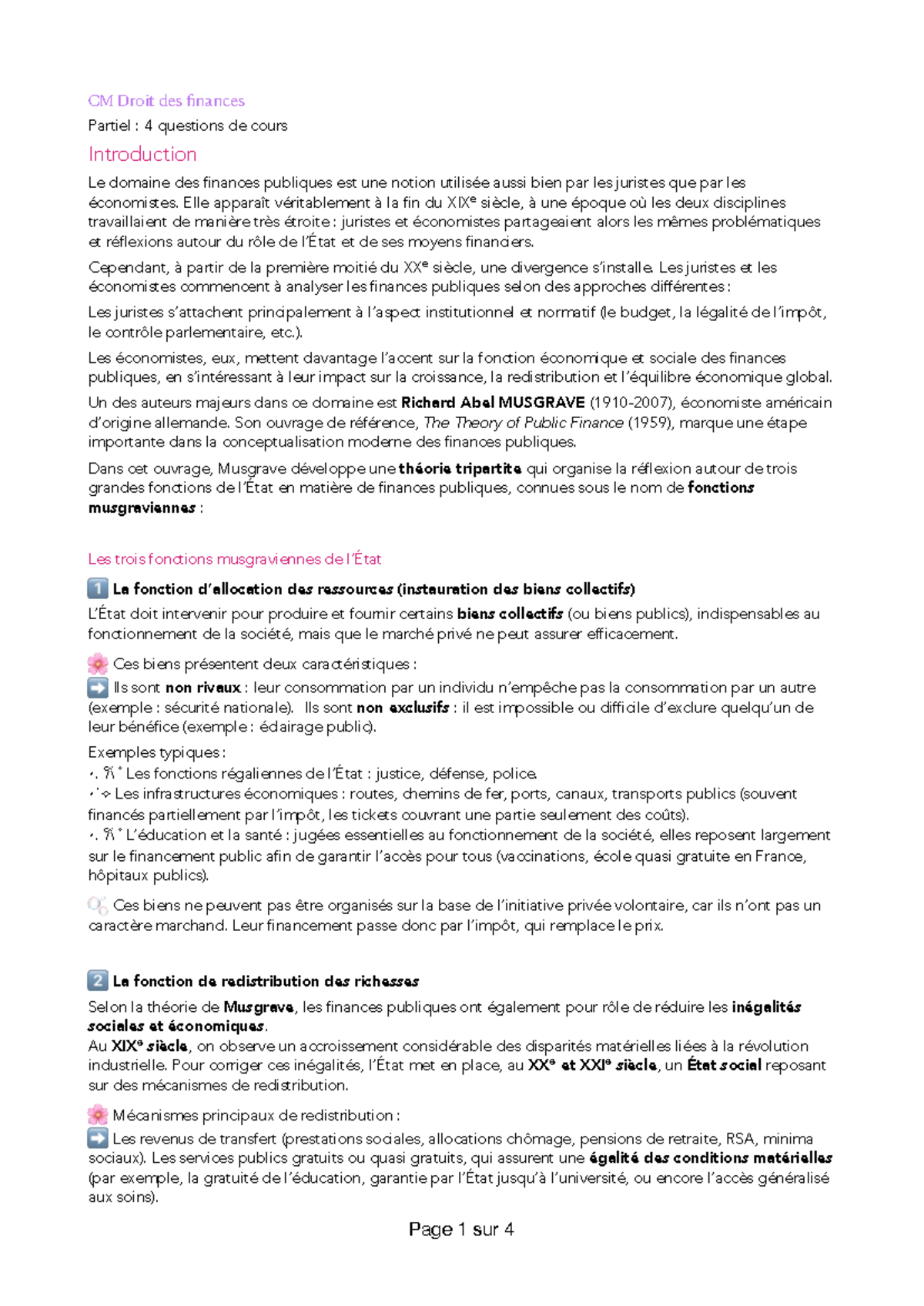 CM Droit des Finances - Notes de Cours S1 : Concepts Clés et Évolution ...