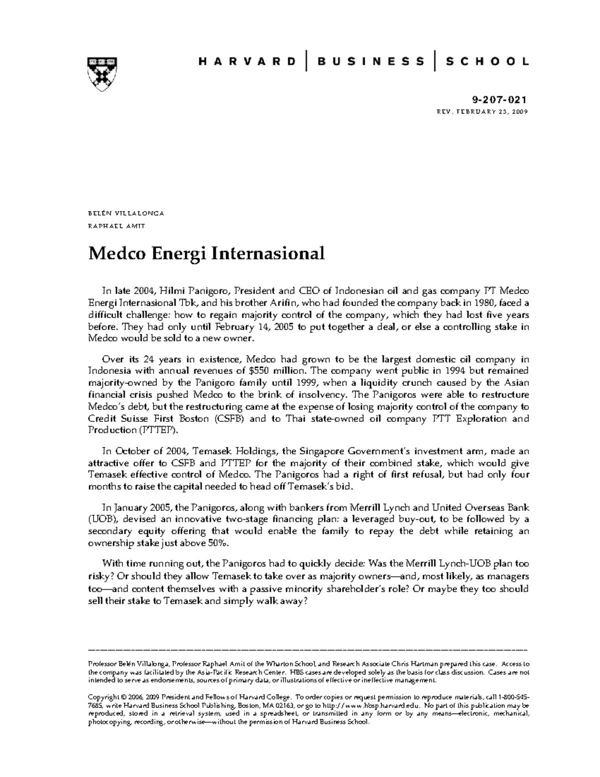 Medco Energi Internasional Case Study: Ownership and Control Challenges - Studocu