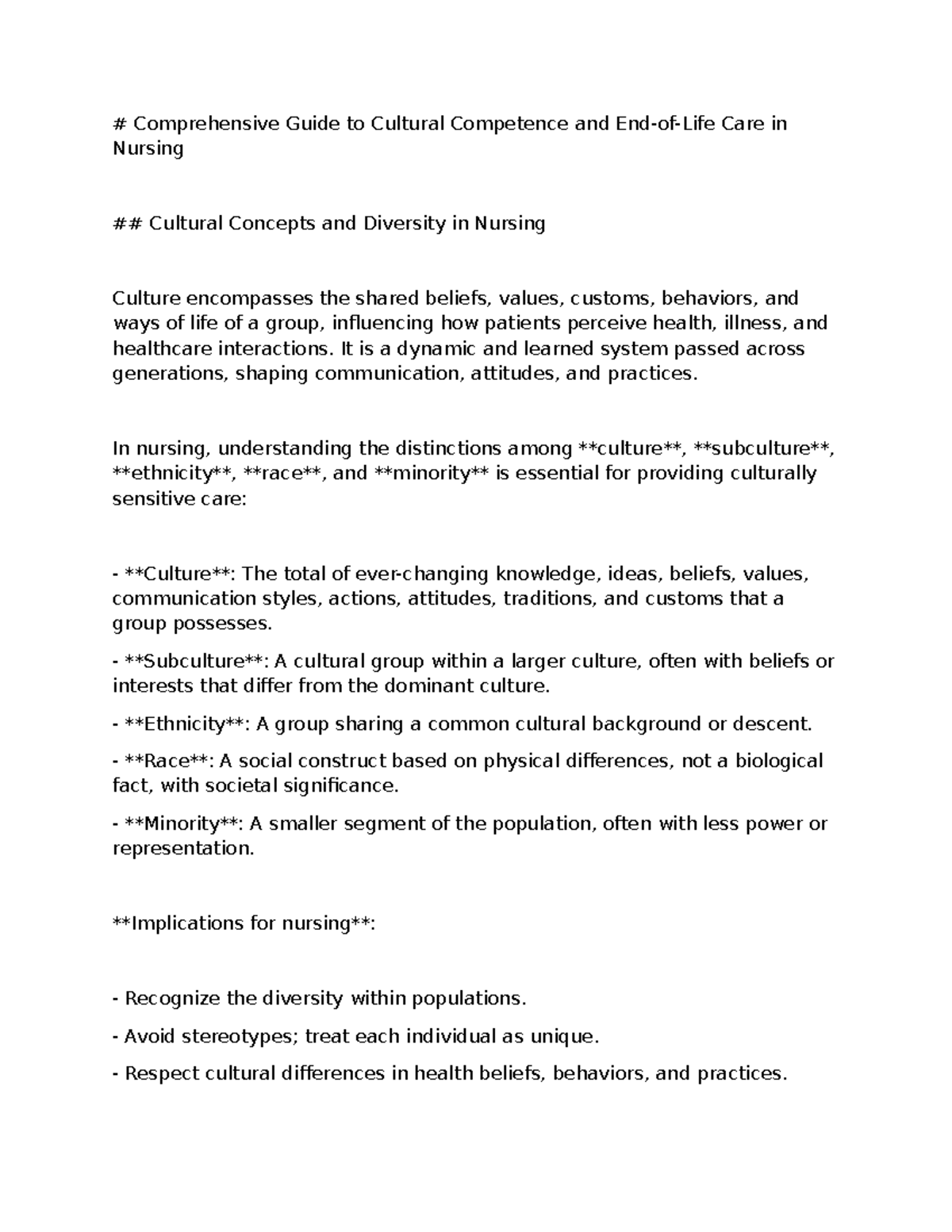 Comprehensive Guide to Cultural Competence in Nursing Care (NUR 301 ...