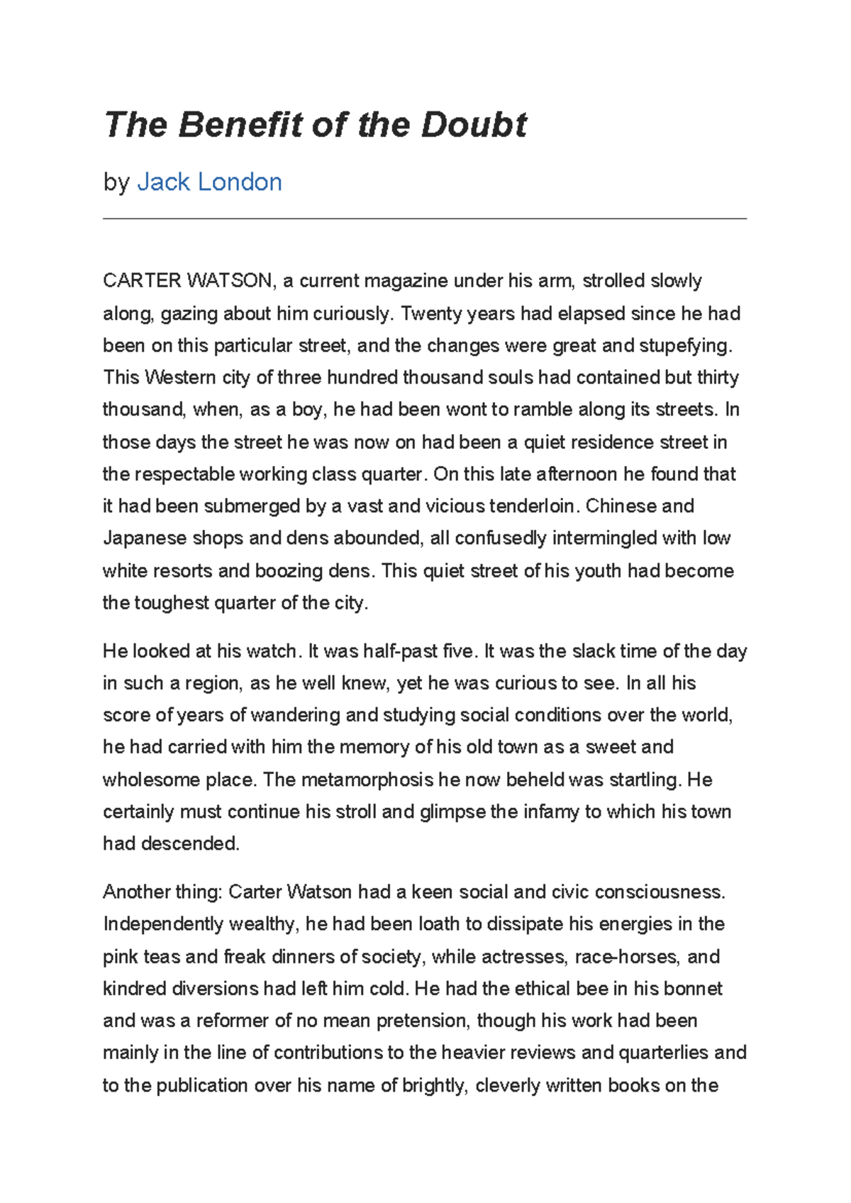 CARTER WATSON: A Sociologist's Struggle in "The Benefit of the Doubt ...