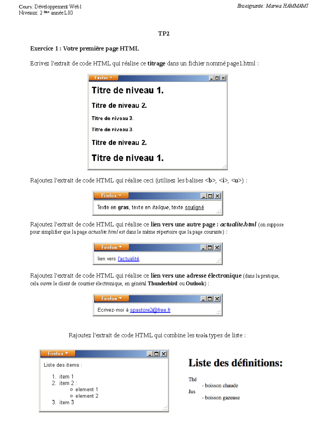 TP2 Exercice 1: Création de votre première page HTML - Dév Web1 - Studocu