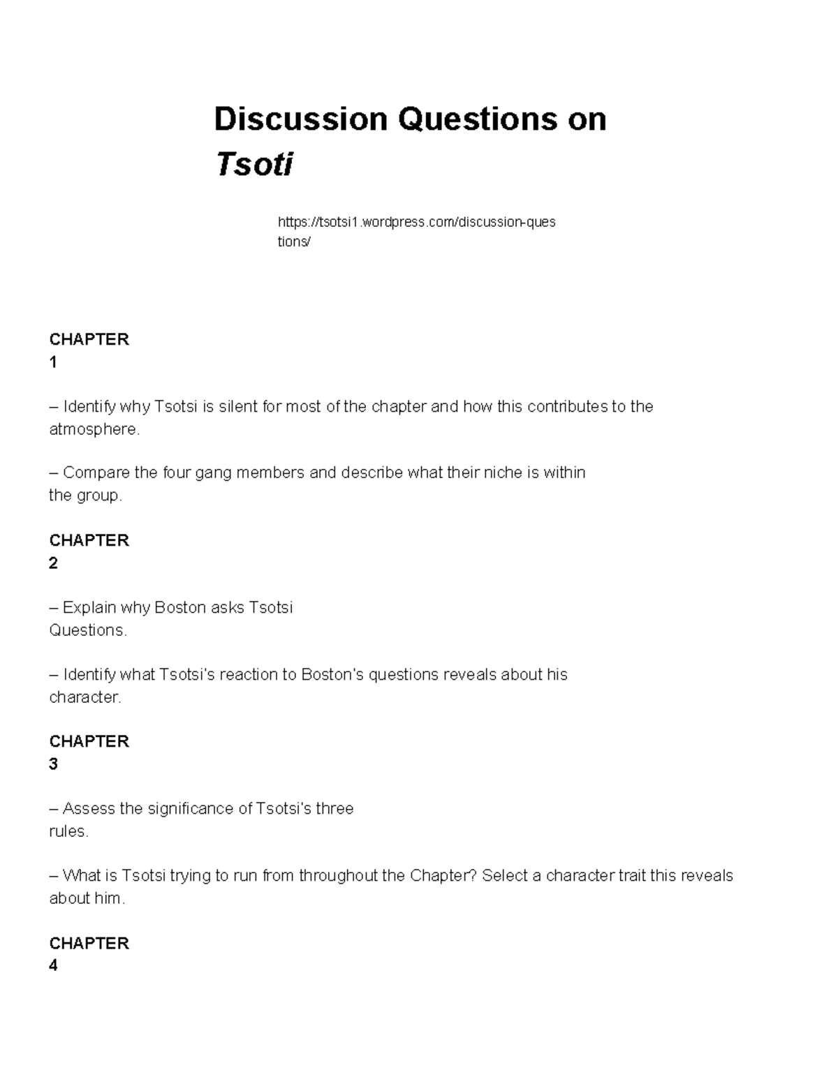 Discussion Questions on Tsotsi: Analysis of Character Development and ...