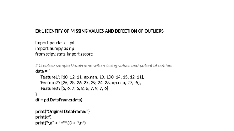DEV-EX 1A - LAB PRACTICAL: Identifying Missing Values & Outliers - Studocu