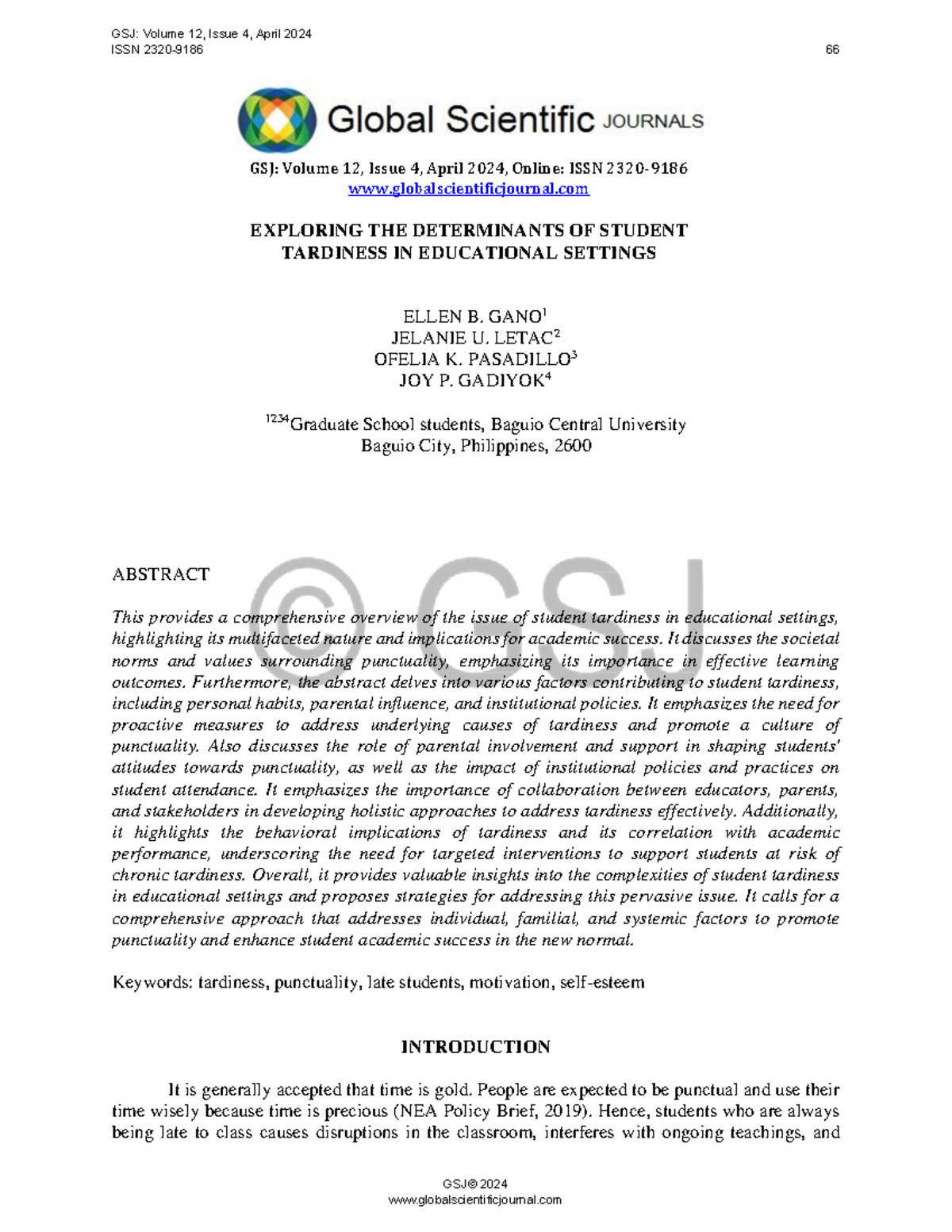 "GSJ: Analyzing Factors Contributing to Student Tardiness in ...