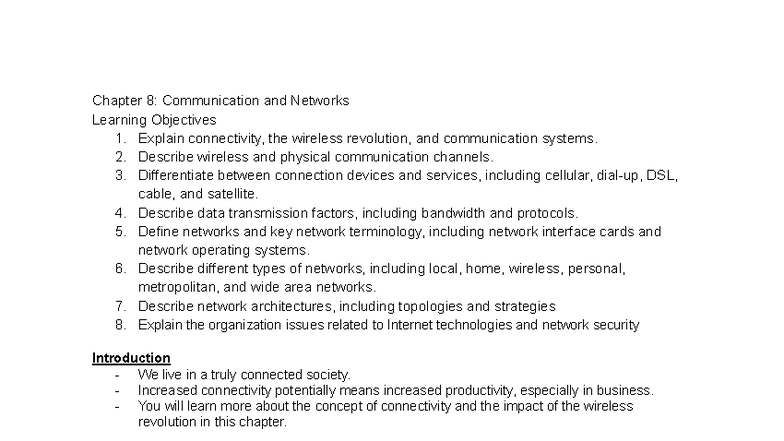 Communication and Networks in Computer Concepts - Chapter 8 Overview - Studocu
