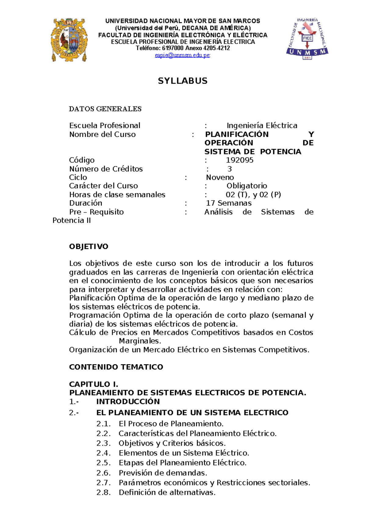 Planificación y Operación de Sistemas Eléctricos de Potencia - 192095 ...