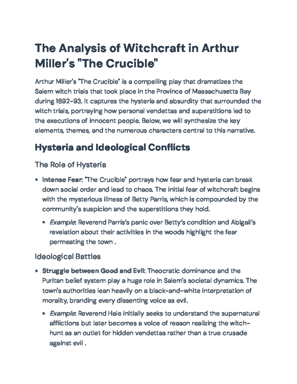 Analysis of Themes and Characters in Arthur Miller's "The Crucible ...