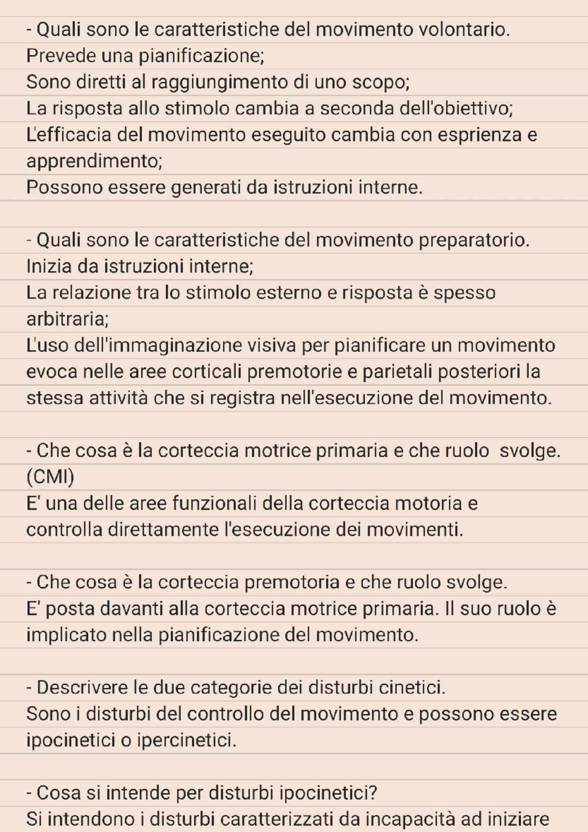 Domande di Lezione 21-26: Caratteristiche del Movimento Volontario ...