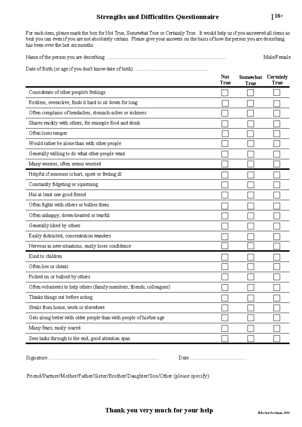 Strengths and Difficulties Questionnaire (SDQ) i17+ Assessment - Studocu