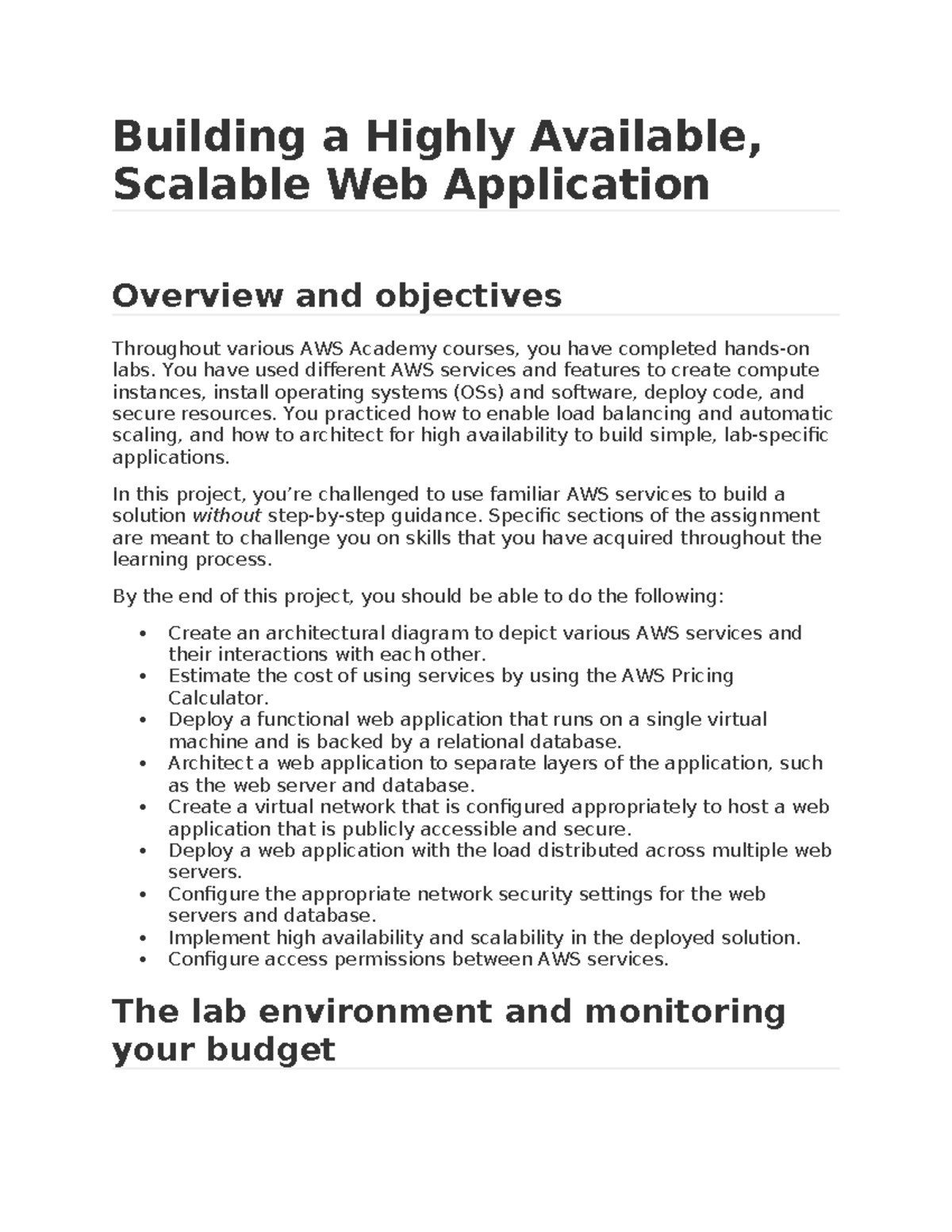 AWS Academy: Building a Scalable & Highly Available Web App - Studocu