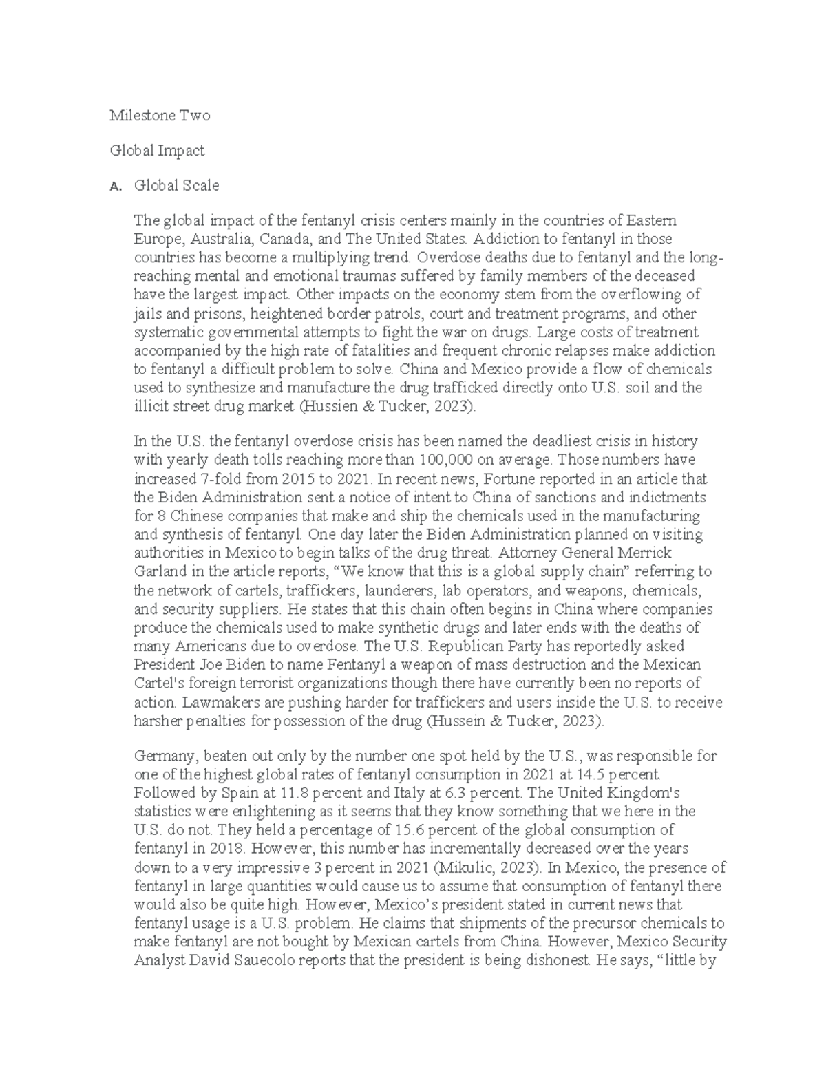 SOC213 Milestone 2: Global Impact of the Fentanyl Crisis - Studocu