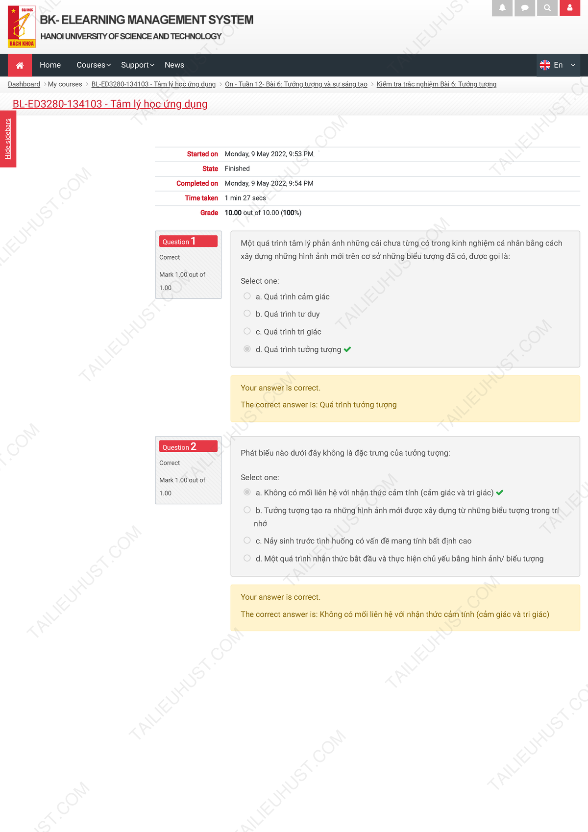 Kiểm tra trắc nghiệm Bài 6: Tưởng tượng - BL-ED3280-134103 - Studocu