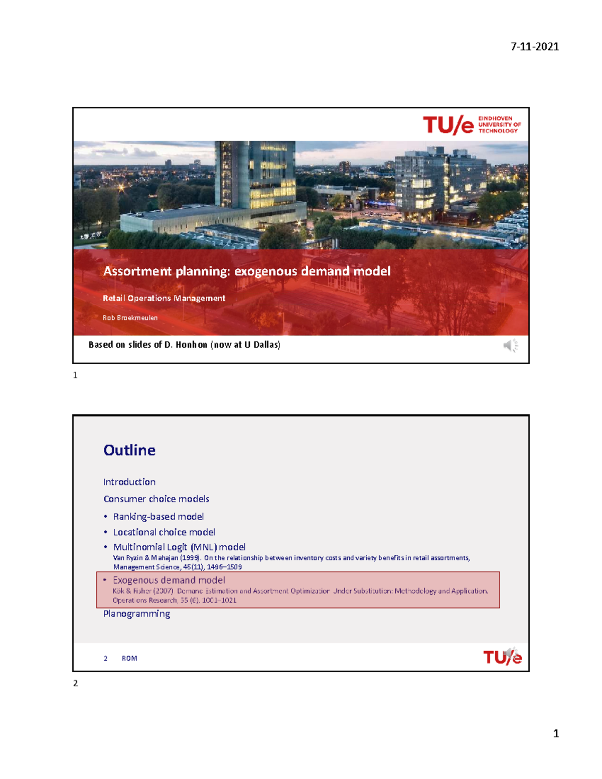 ROM Week 6: Assortment Planning & Exogenous Demand Model Analysis ...