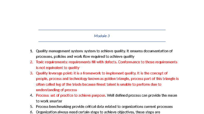 Module 3: Quality Management Systems and CMMI Framework Overview - Studocu