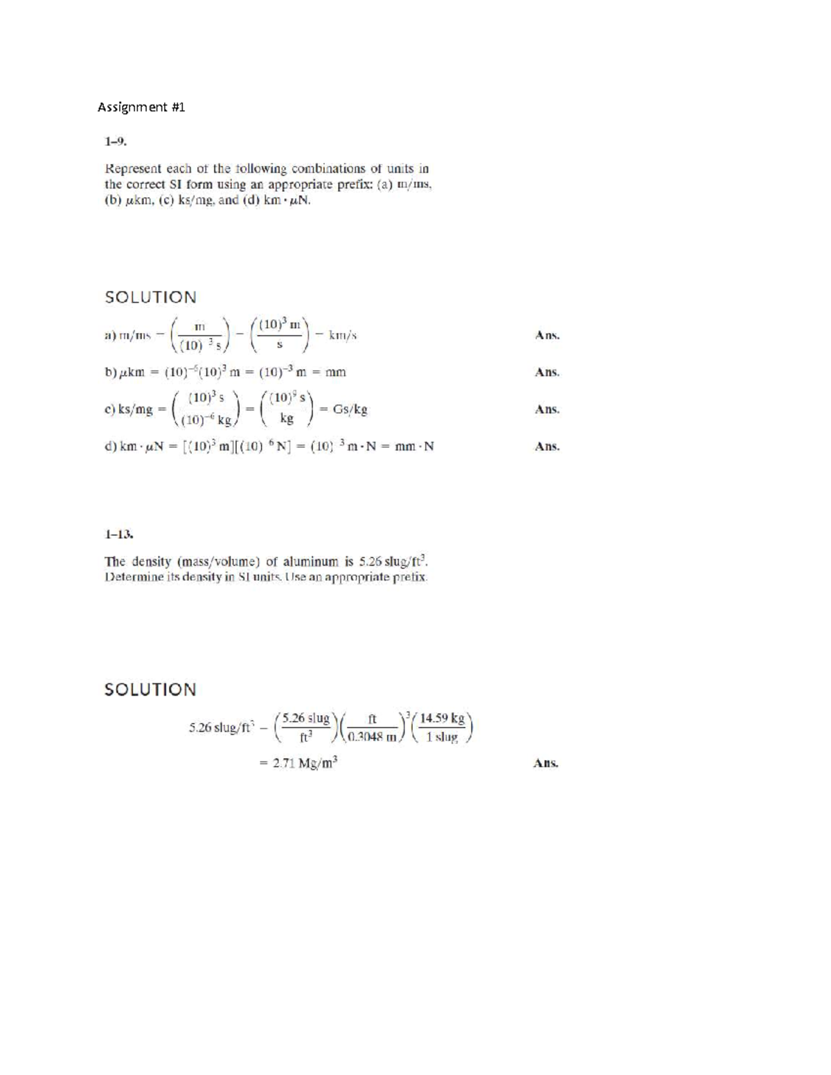 Problem Set 1 Solution: SI Unit Conversions and Calculations - Studocu