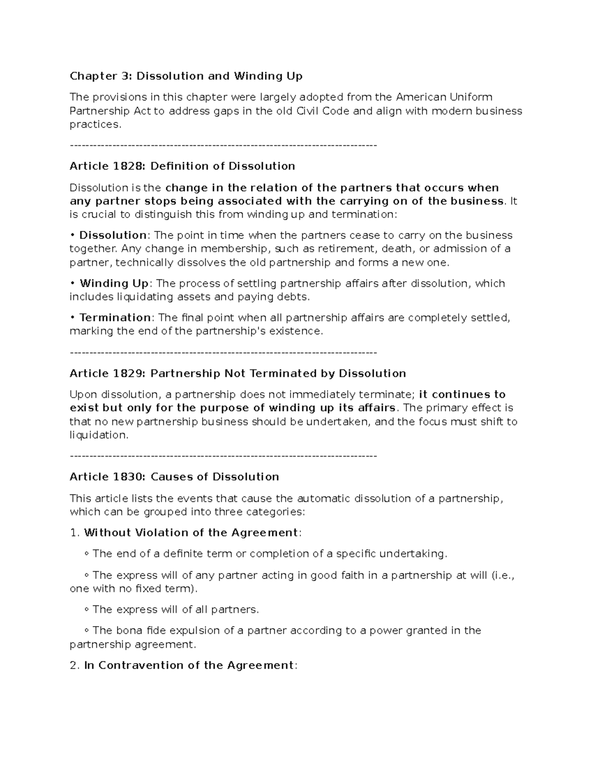 LAW - Chapter 3 Notes: Dissolution and Winding Up Explained - Studocu